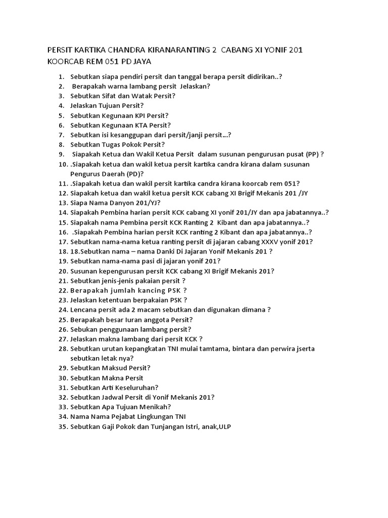 Pertanyaan Umum tentang Persit KCK | PDF