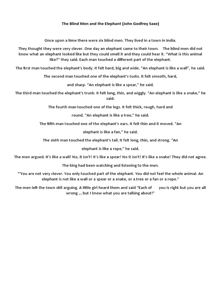 Blind Men and the Elephant: A Lesson in Perspective | PDF | Elephant ...