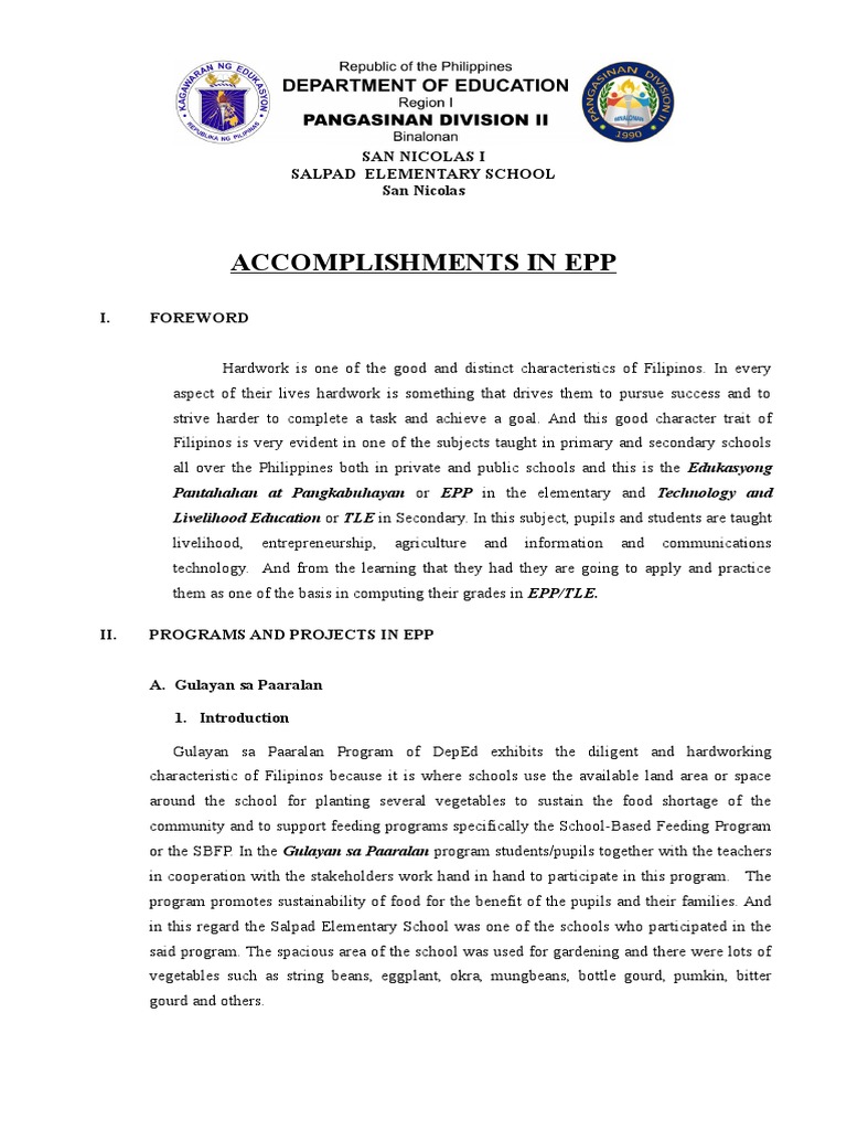 EPP Accomplishment Report 2023 | PDF | Schools