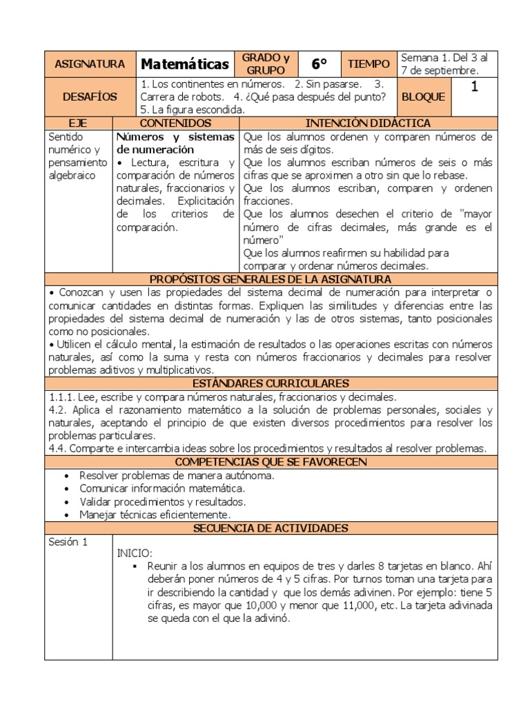 Septiembre - 6to Grado Matemáticas (2018-2019) | PDF | Números | Decimal