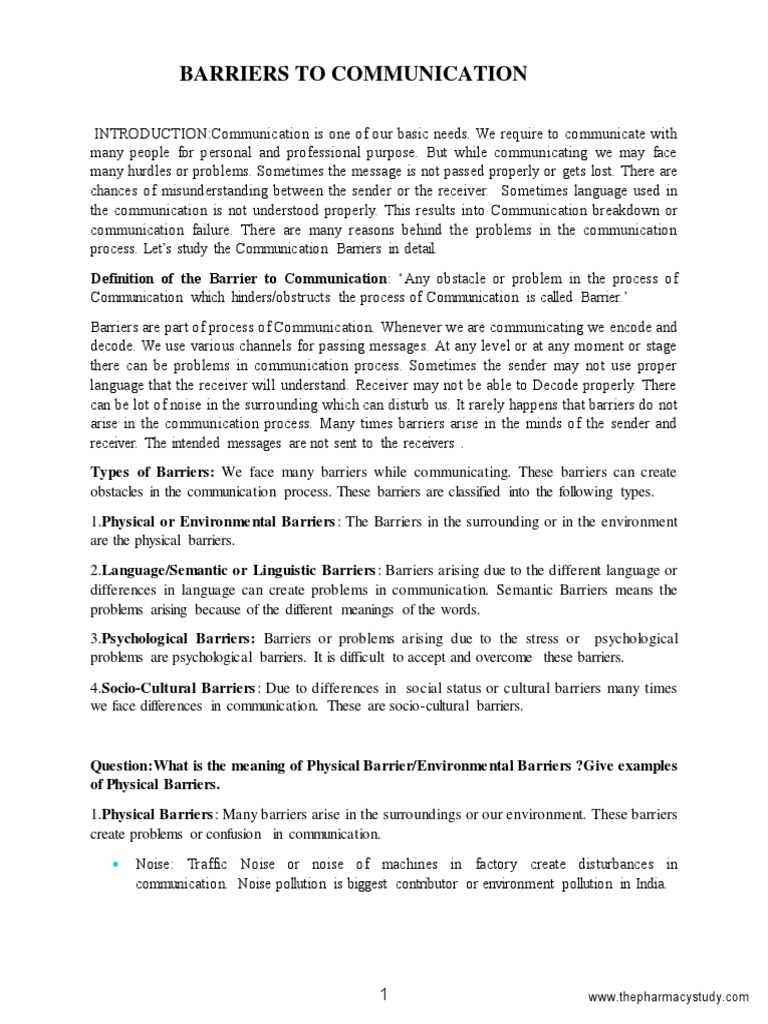 Barriers To Communication | Download Free PDF | Communication ...