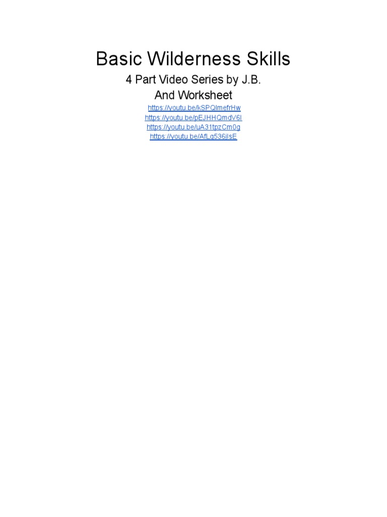 Basic Wilderness Survival (By Jim Buller) - Worksheets | PDF Basic Wilderness Survival (By Jim Buller) - Worksheets | PDF
