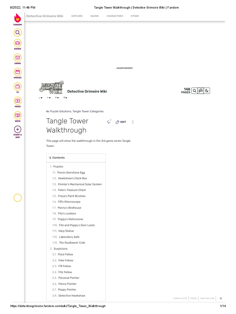 Tangle Tower Walkthrough - Detective Grimoire | PDF | Strategy Guide | Fandom