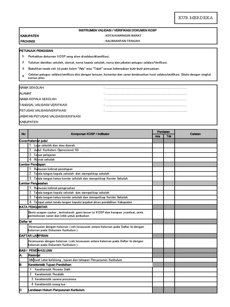Instrumen Verval KOSP (Refisi Sesuai Panduan) SMP | PDF