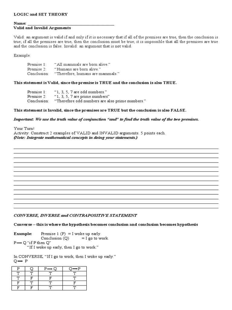 Logic and Set Theory Lesson 3 | PDF | Argument | Logical Consequence