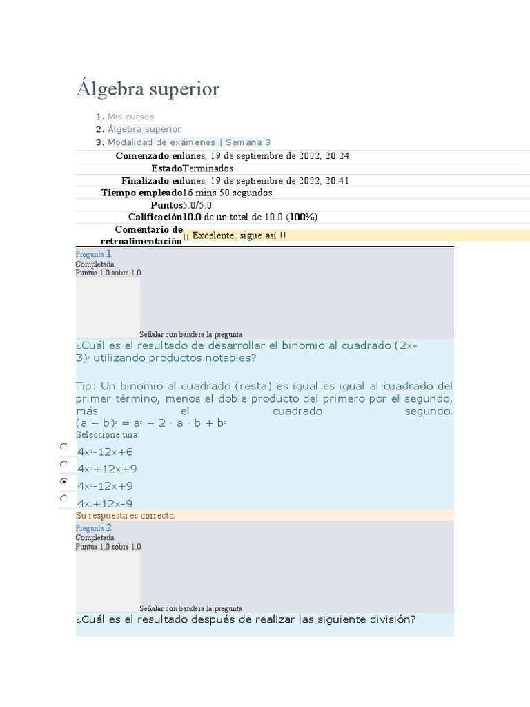 Álgebra Superior Examen s3 | PDF | Álgebra abstracta | Aritmética