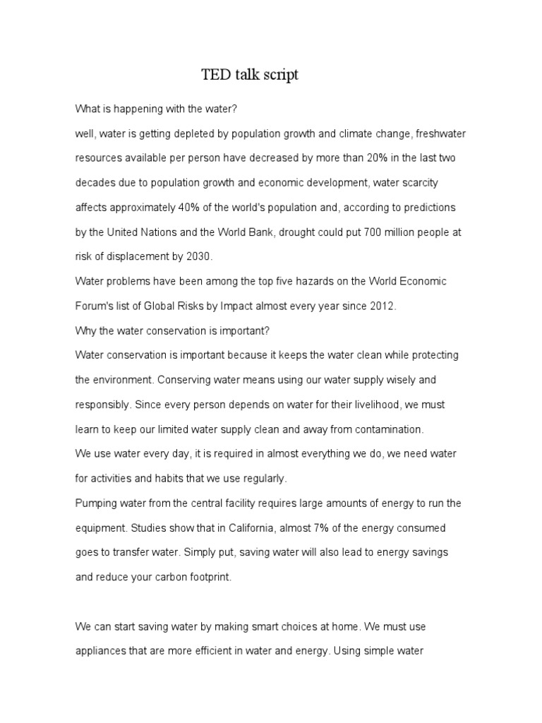 Water Conservation TED X Talk | PDF | Water | Water Conservation