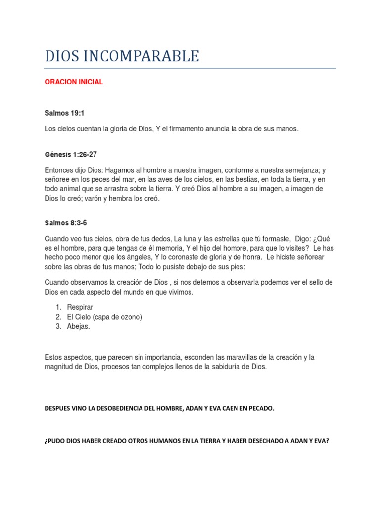 Dios Incomparable | PDF | Adán y Eva | Pecado