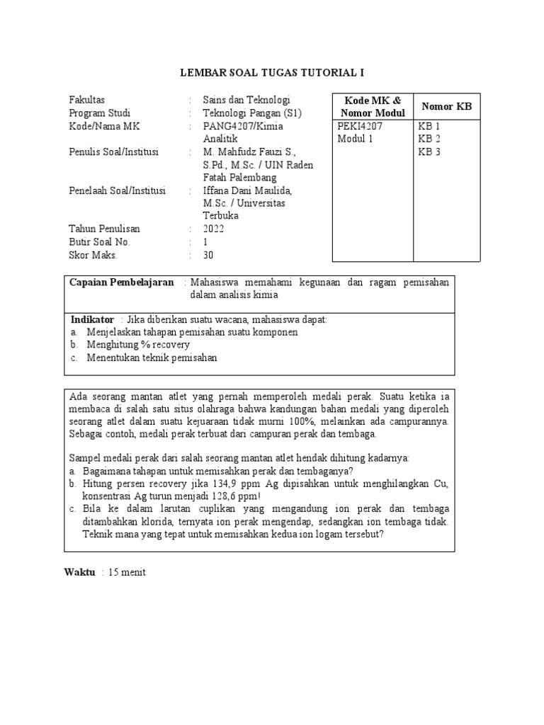 Soal Tutorial Kimia Analitik | PDF