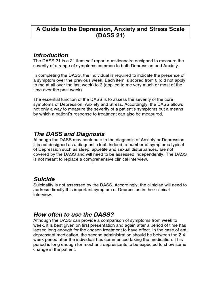 MH DASS21 Instructions | PDF | Major Depressive Disorder | Medical ...