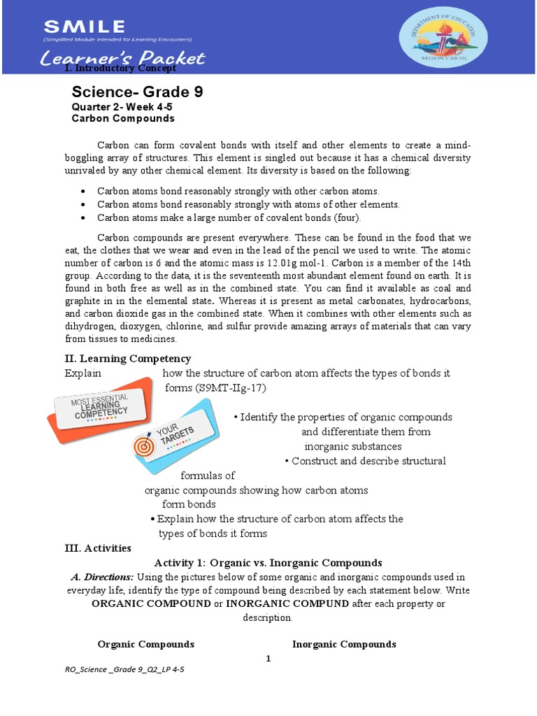 SMILE Science 9 Q2W4 5 Edited | PDF | Chemical Compounds | Hydrocarbons