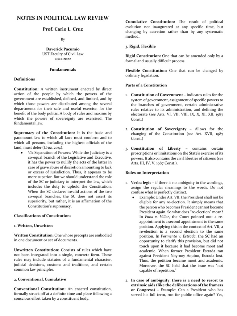 Political Law Review Notes (Prof. Carlo L. Cruz) | PDF | United States ...