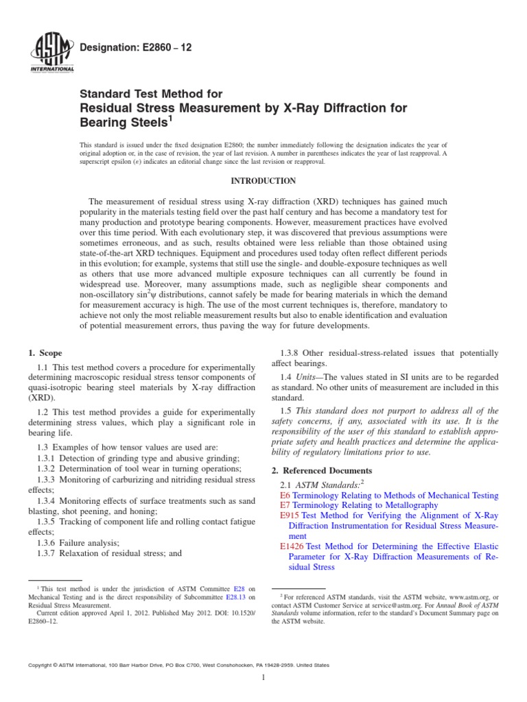 Residual Stress Measurement by X-Ray Diffraction For Bearing Steels ...