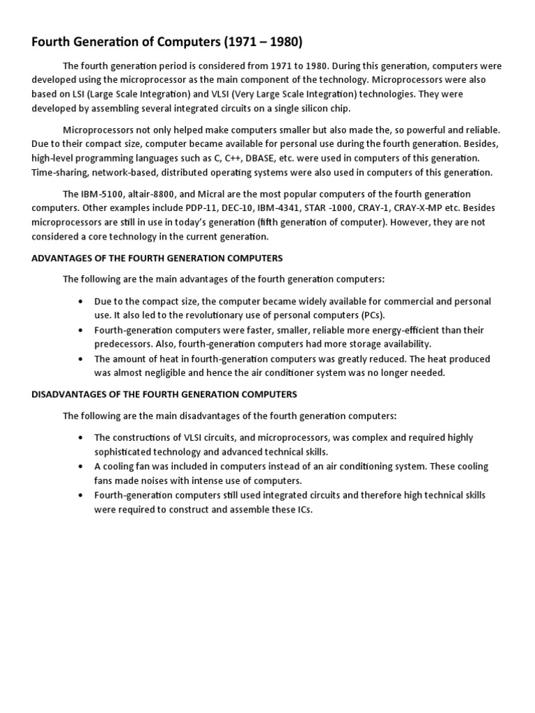 Fourth Generation of Computers | PDF | Integrated Circuit | Microprocessor