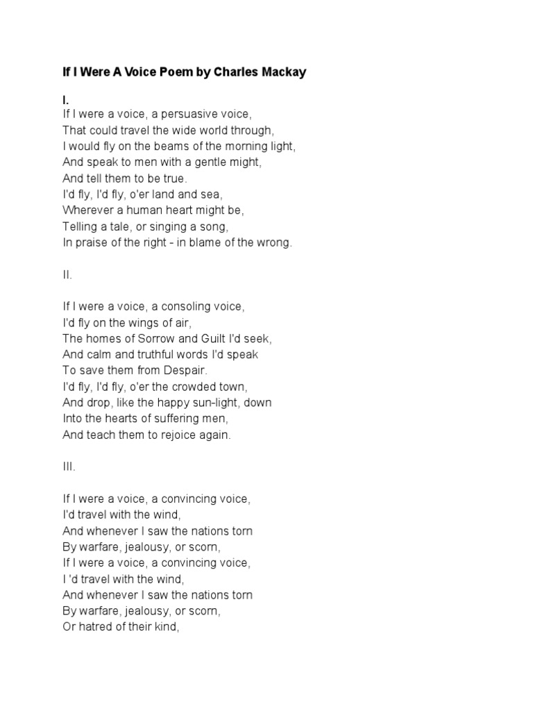If I Were A Voice Poem by Charles Mackay | PDF