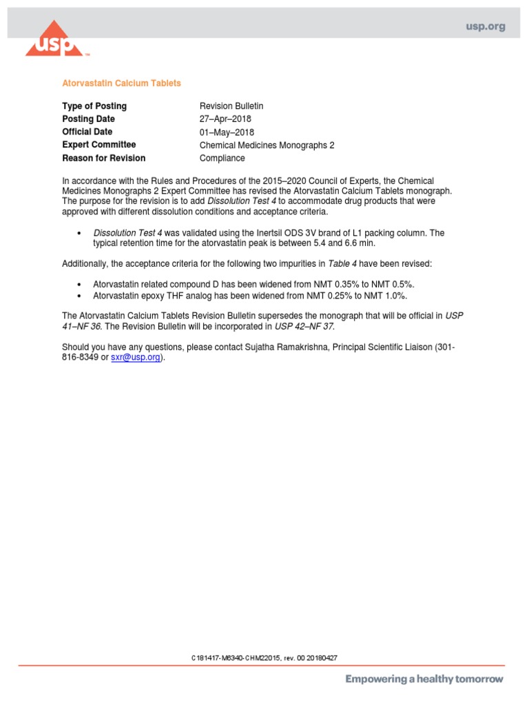 Usp 41 - Atorvastatin | PDF | Chromatography | Buffer Solution