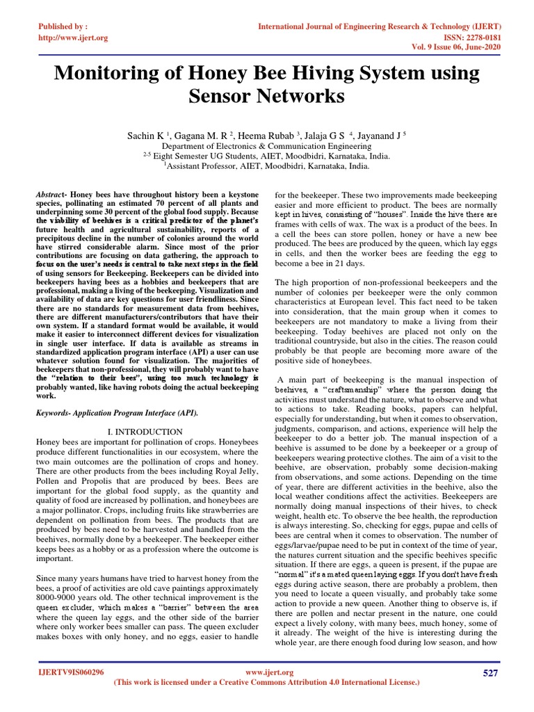 Honey Bee Hive Monitoring with Sensors | PDF | Beekeeping | Honey Bee