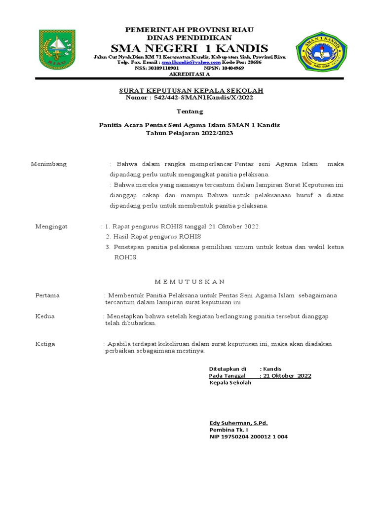 Panitia Pentas Seni Agama Islam SMAN 1 Kandis | PDF