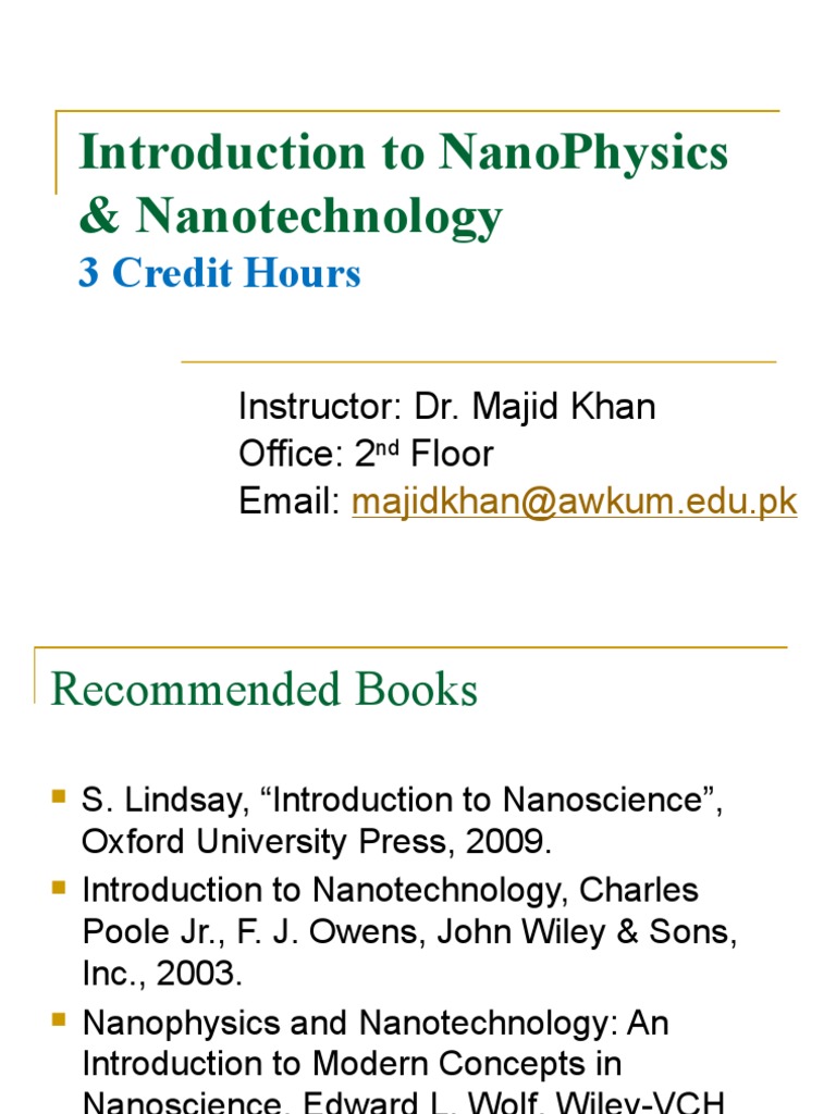 Introduction To Nanophysics & Nanotechnology: 3 Credit Hours | PDF | Nanotechnology | Zinc Oxide