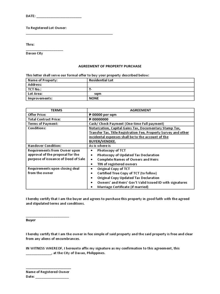 Property Purchase Agreement Template | PDF
