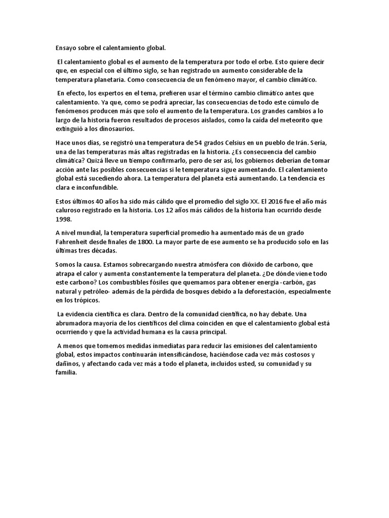 Ensayo Sobre El Calentamiento Global | PDF