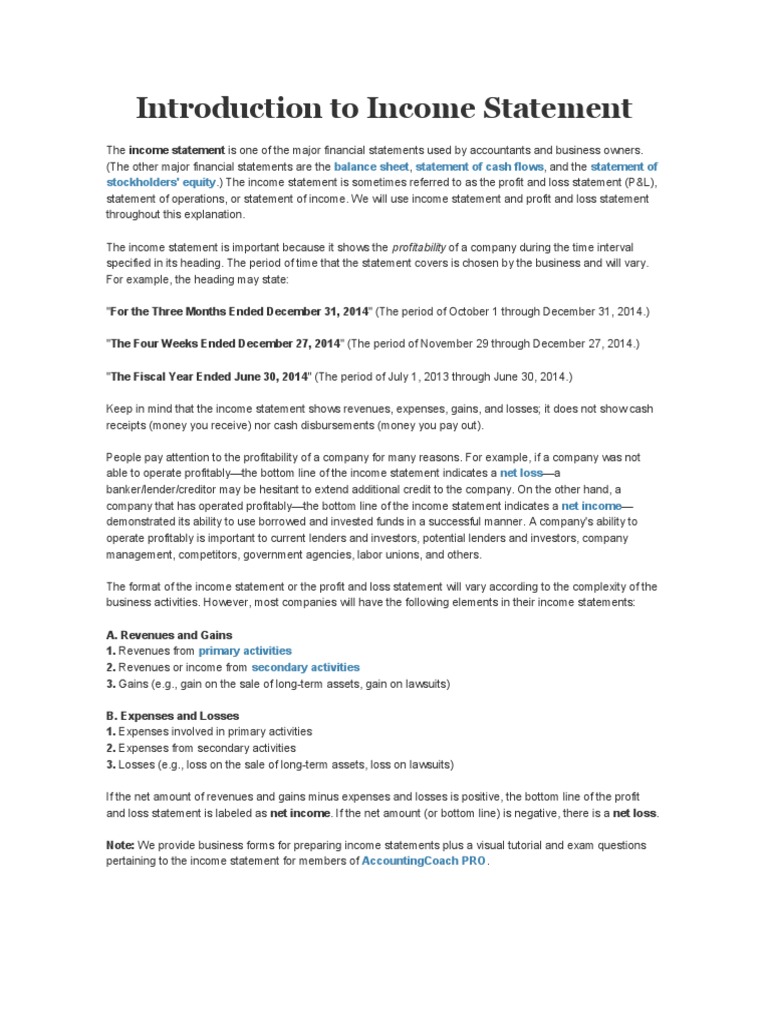Introduction to Income Statement Guide | PDF | Revenue | Income Statement