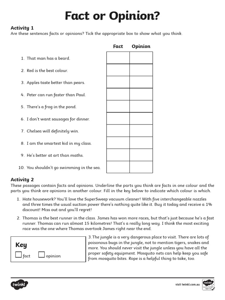 Fact or Opinion Worksheets Write An Article | PDF | Social Science ...