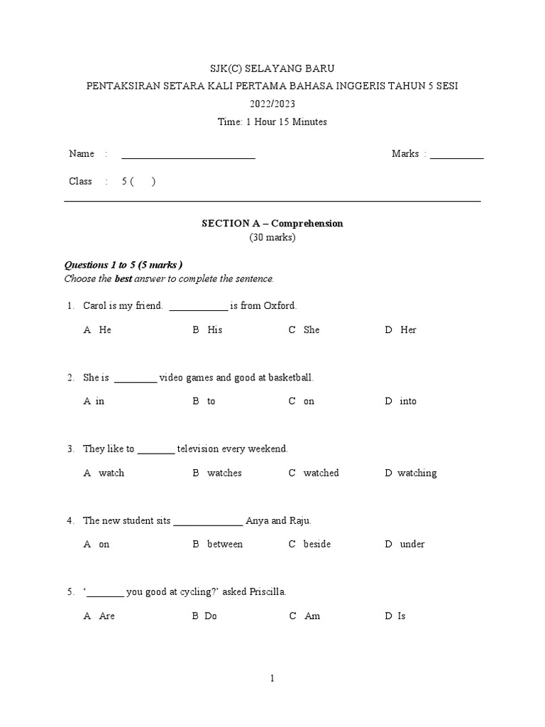 Year 5 Paper 1 | PDF