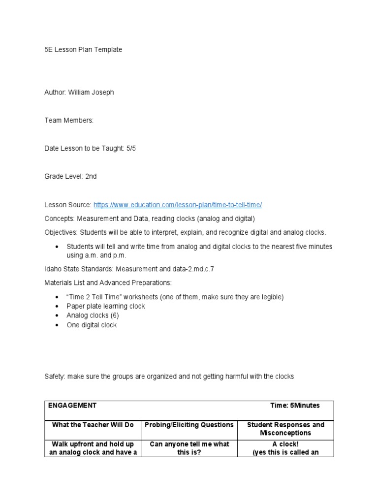 Lesson Plan 1 | PDF | Clock | Lesson Plan