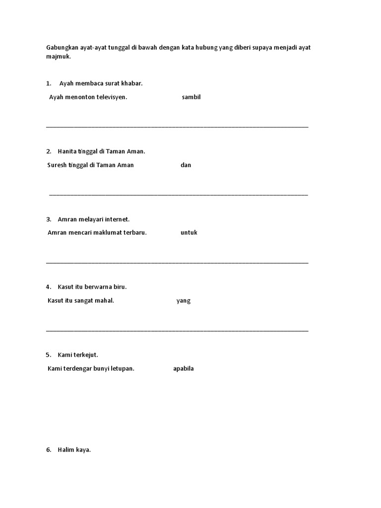 Latihan Ayat Tunggal Dan Ayat Majmuk | PDF