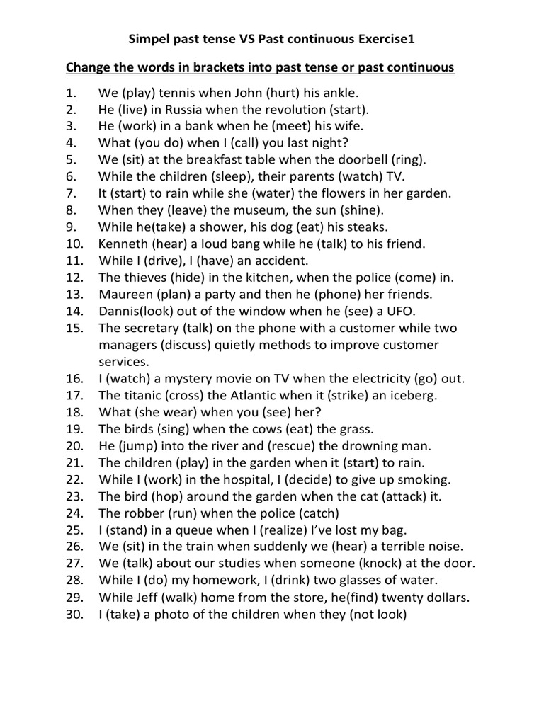 Simpel Past Tense VS Past Continuous Exercise 1 | PDF | Art
