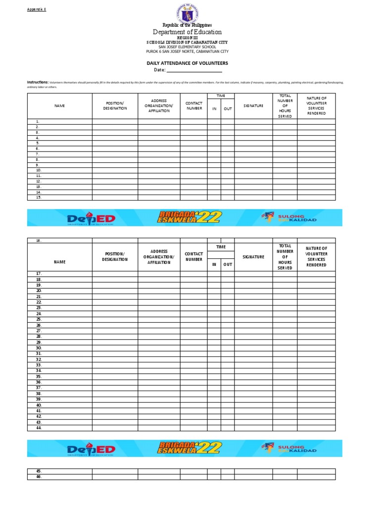 Daily Attendance Brigada 2022 | PDF