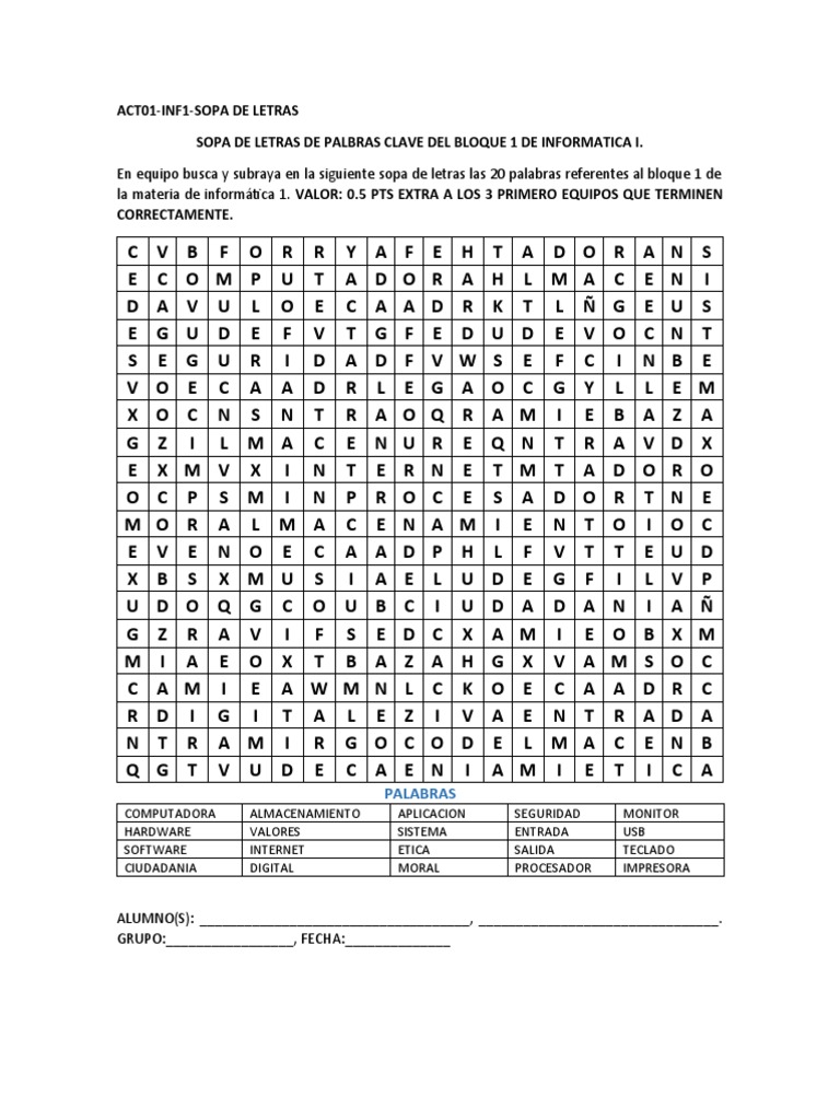 Sopa de Letras: Informática para Niños | PDF | Arquitectura de Computadores | Tecnología de ...
