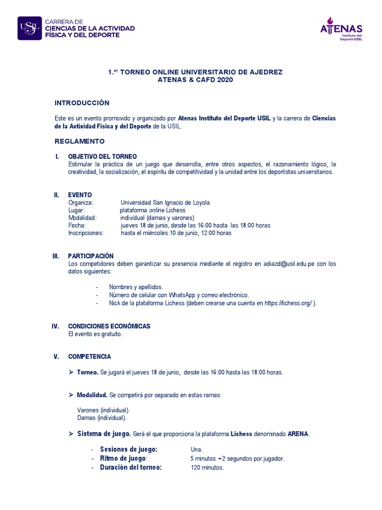 BASES DE AJEDREZ - bases-torneo-de-ajedrez-USIL | Descargar gratis PDF | Ajedrez | Juego de azar