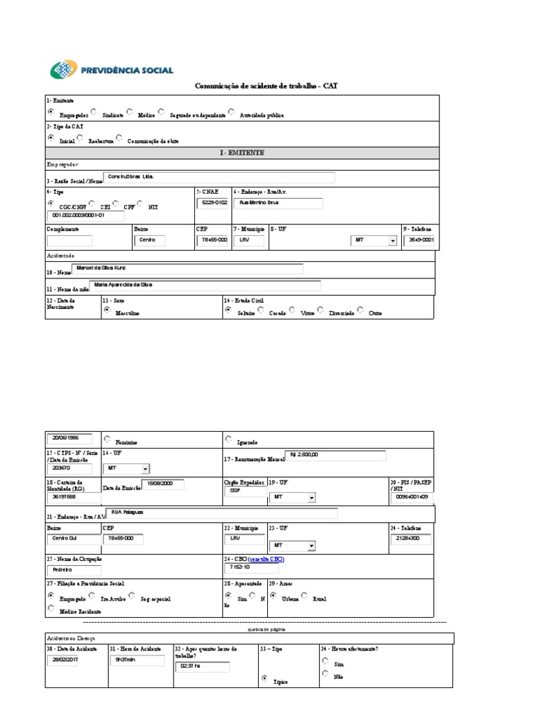 Formulário de Comunicação de Acidente | PDF