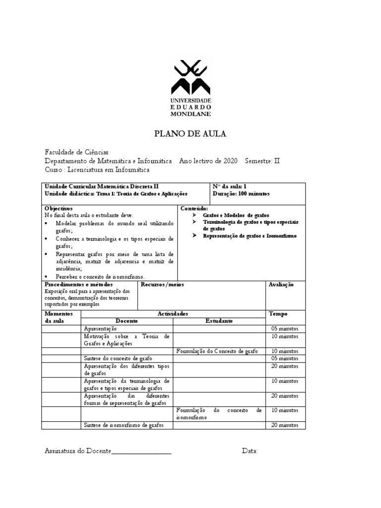 Plano de Aula 1 | Download grátis PDF | Teoria dos Gráficos | Vértice ...