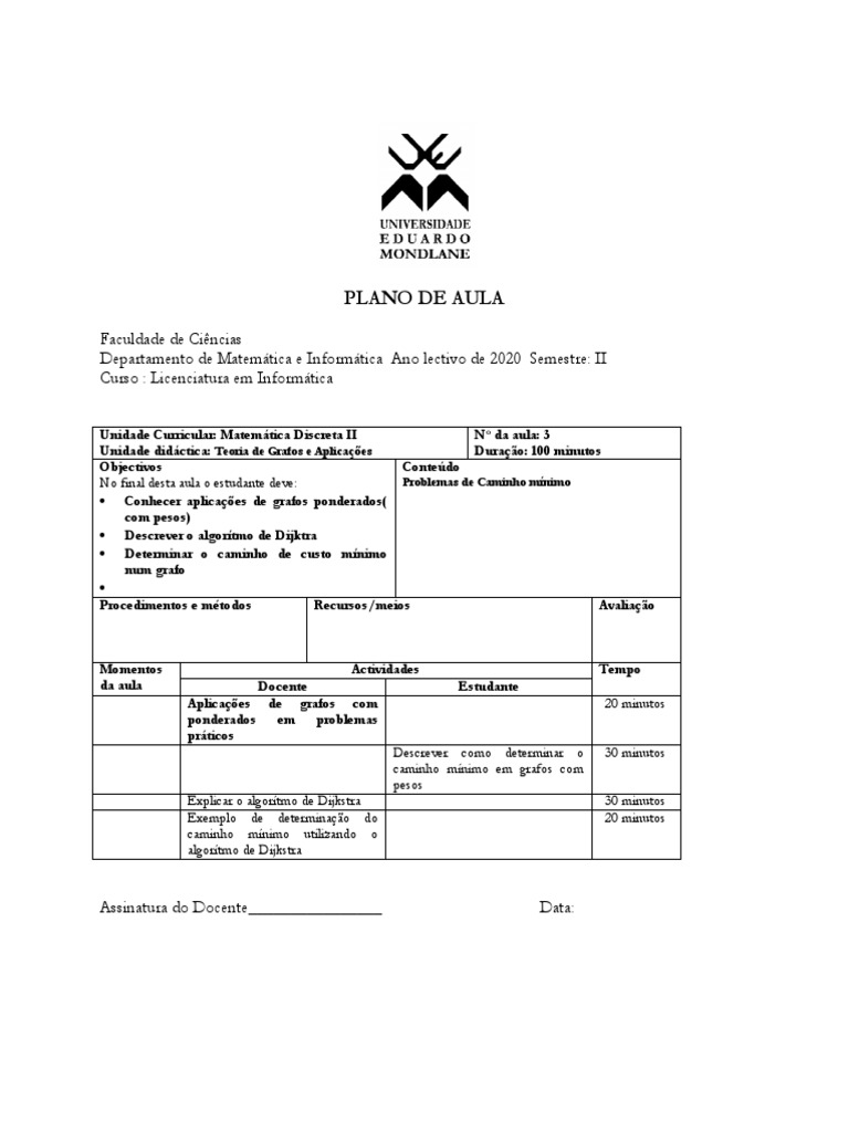 Plano de Aula 3 | PDF | Teoria dos Gráficos | Ciência da Computação Teórica