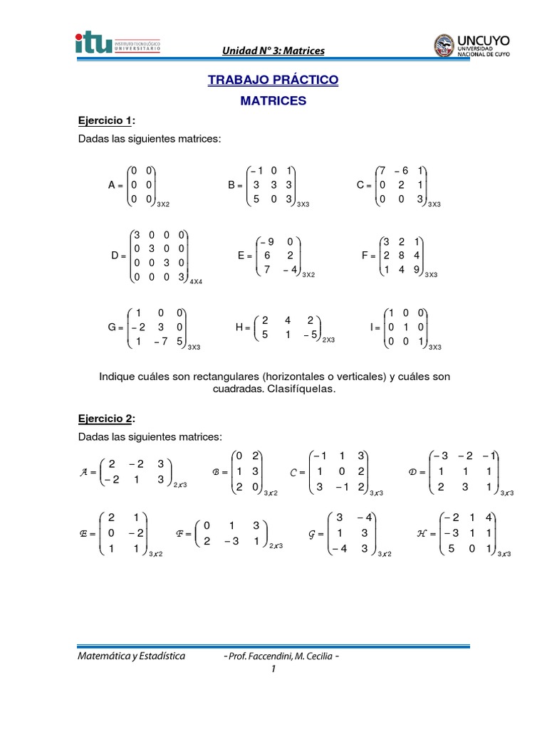 2 TP Matrices | PDF | Álgebra | Álgebra lineal