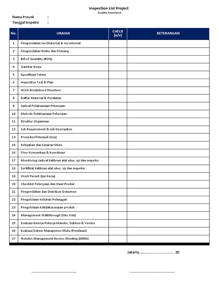 Inspection List Project Health Safety Environment | PDF