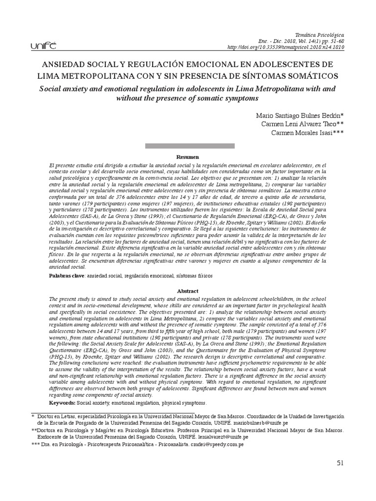 Regulación Emocional Jovenes Pdf Ansiedad Las Emociones