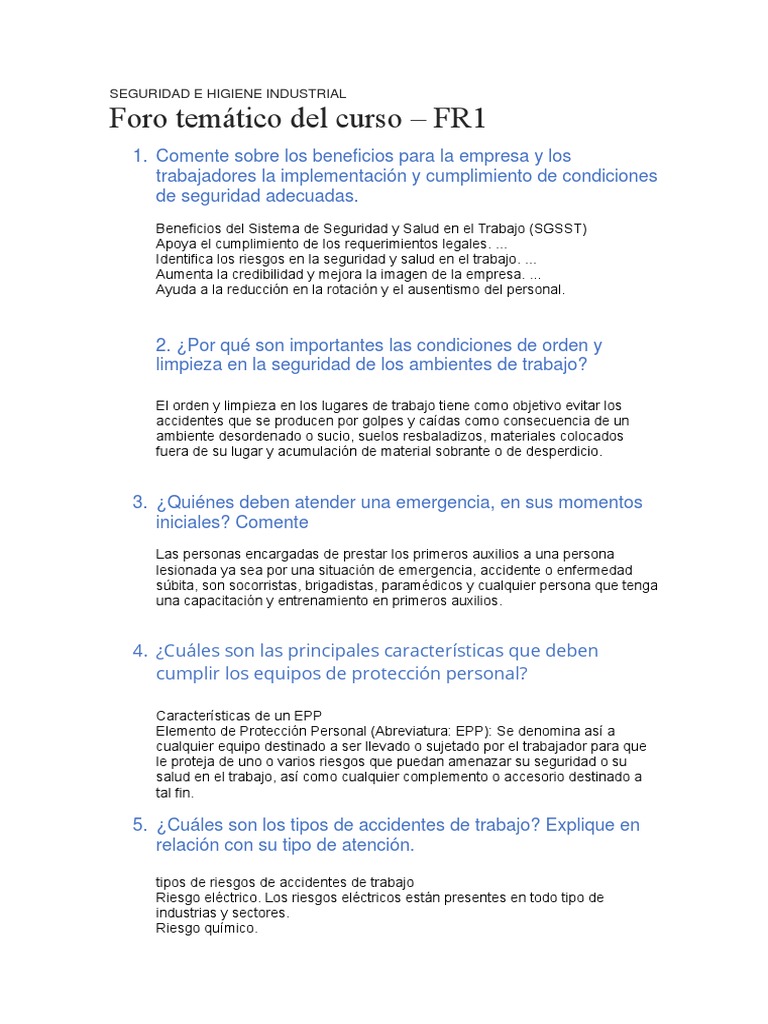 Seguridad e Higiene Industrial-Foro | PDF