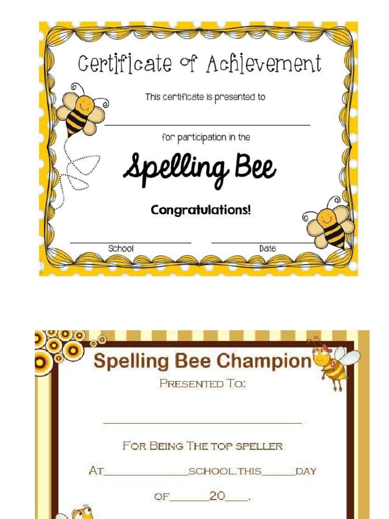 Spelling Bee Certificate | PDF