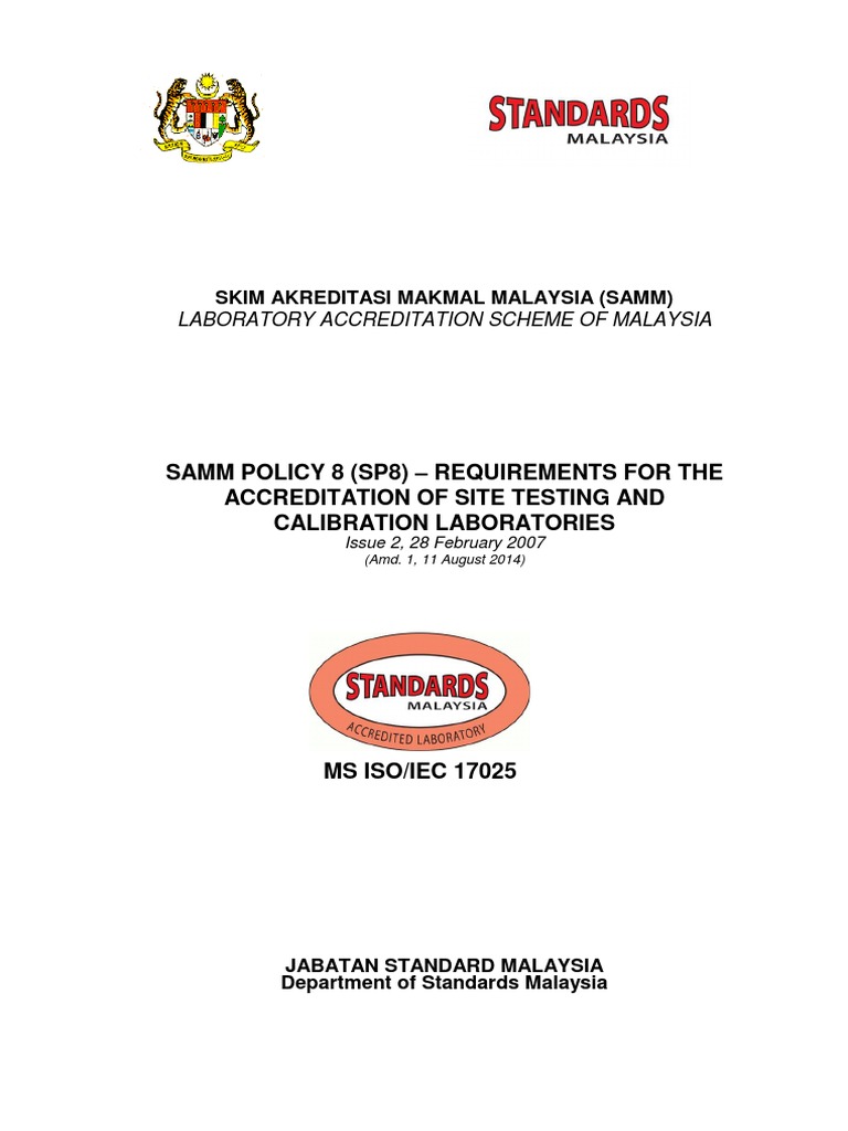 Samm Policy 8 Sp8 Requirements For The Accreditation Of Site Testing And Calibration