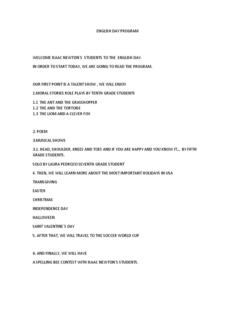 English Day Program Overview | PDF