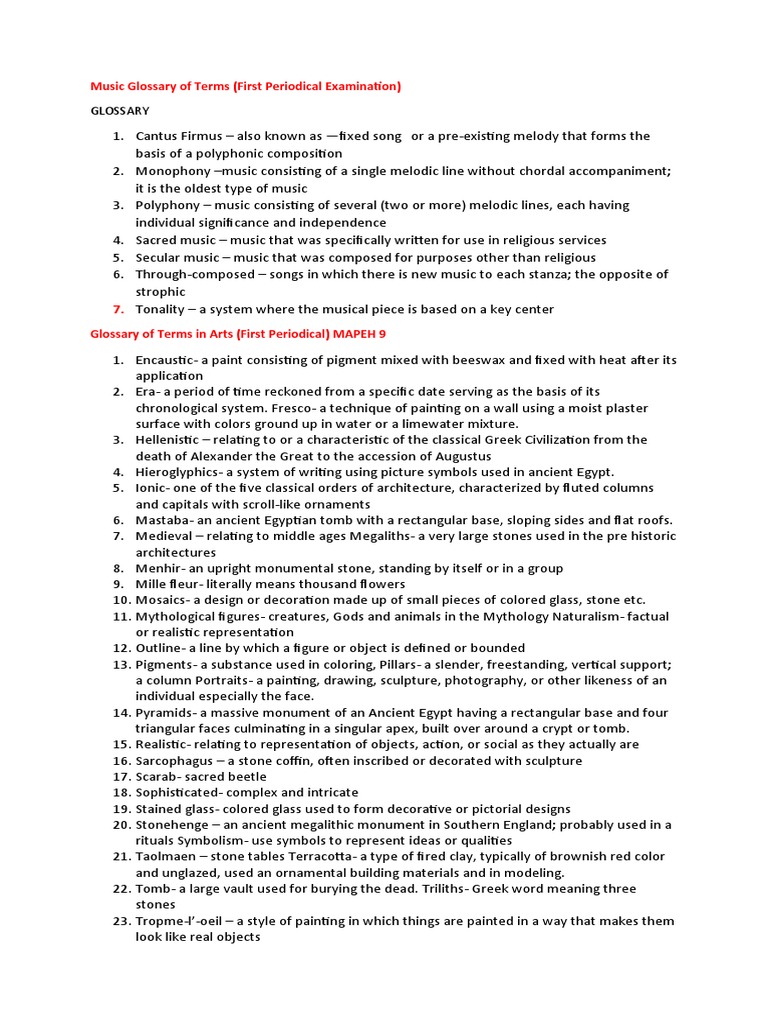 Glossary of Terms in Arts MAPEH 9 | PDF | Waste | Pollution