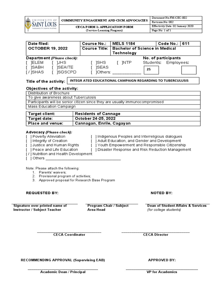 FM Cec 002 Ceca Form 1 Service Learning Program | PDF