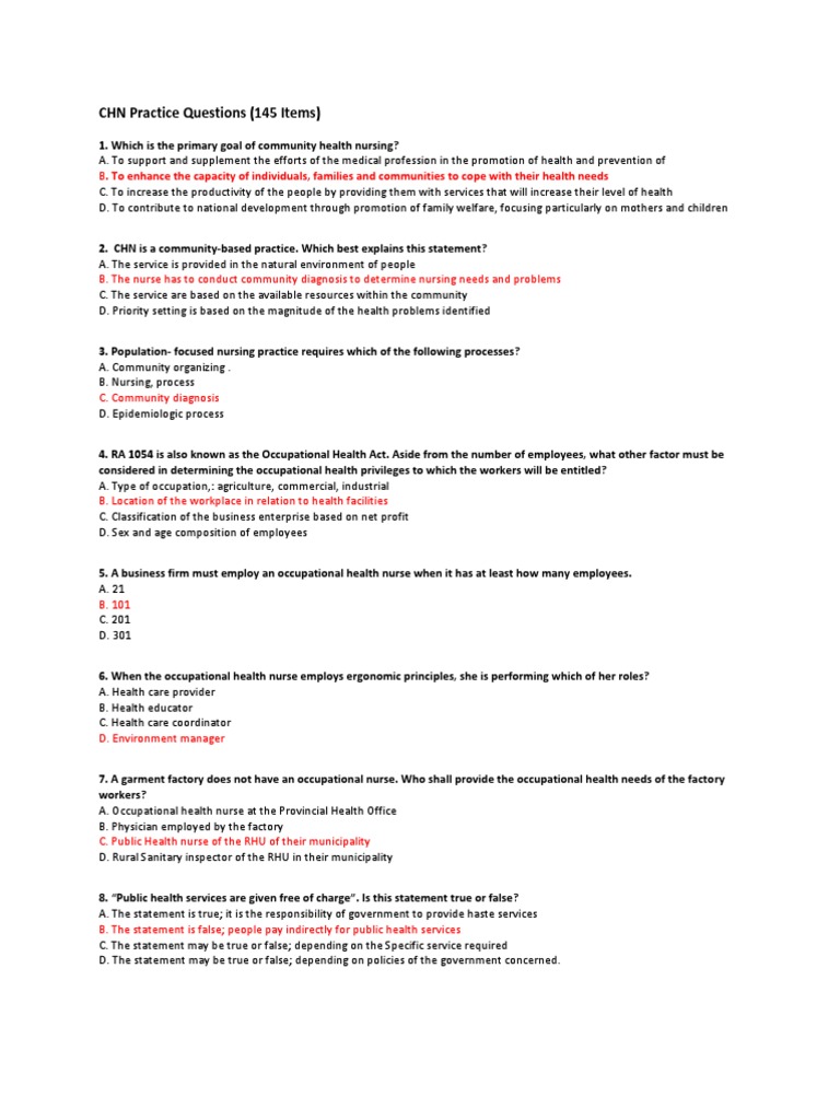 CHN Practice Questions PDF | PDF | Nursing | Infection