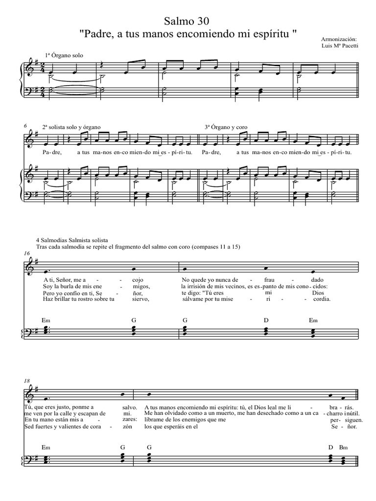 Salmo 30 Padre A Tus Manos Encomiendo Mi Espíritu Órgano - Partitura Completa | PDF | Literatura ...