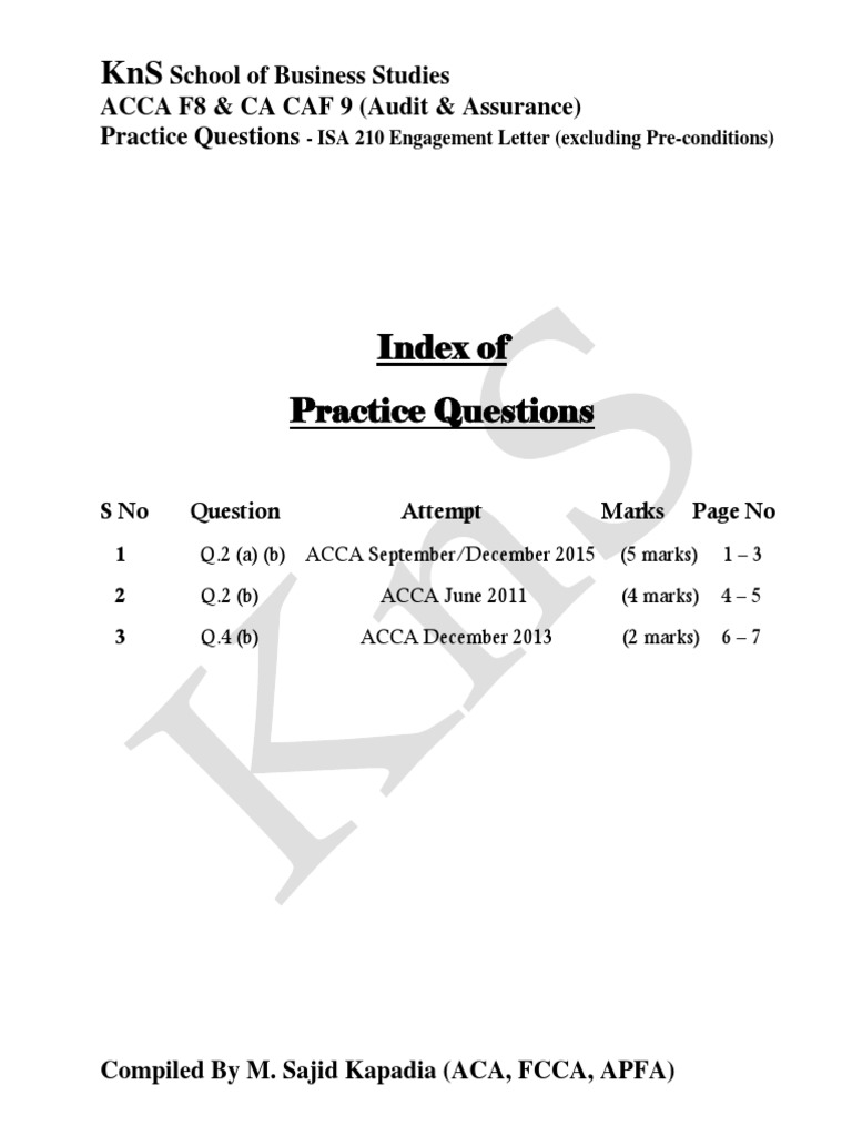 ISA 210 Past Papers - Engagement Letter | PDF | Financial Audit | Audit