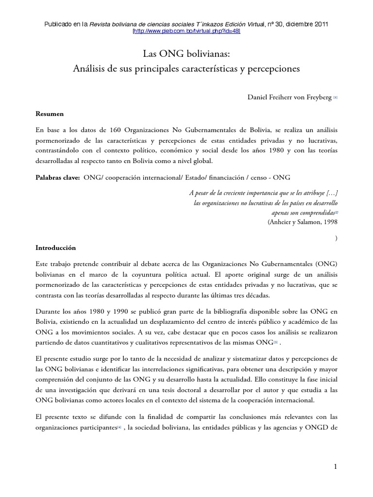 Las ONG Bolivianas - An Lisis de Sus Principales Caracter Sticas y Percepciones | PDF ...